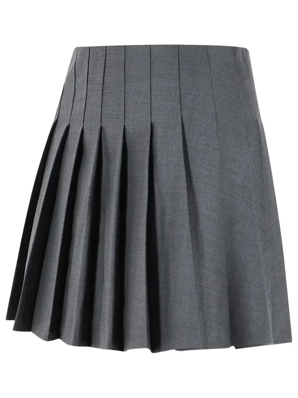 SELF-PORTRAIT Grey Wool Blend Pleated Miniskirt