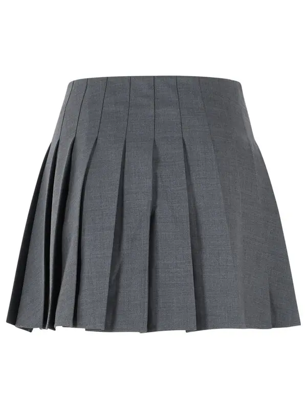 SELF-PORTRAIT Pleated Wool Blend Miniskirt - Gray