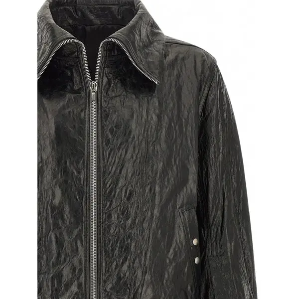 Rick Owens Leather Hammered Effect Bomber Jacket - Black