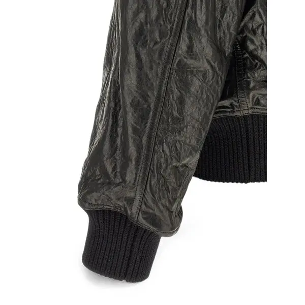 Rick Owens Leather Hammered Effect Bomber Jacket - Black