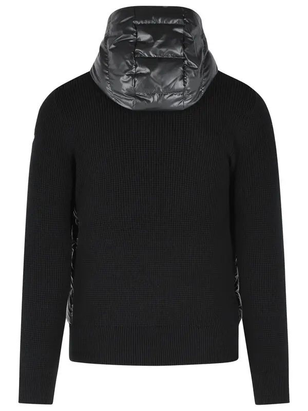 Moncler Hooded Zip-up Cardigan With Logo Patch - Black