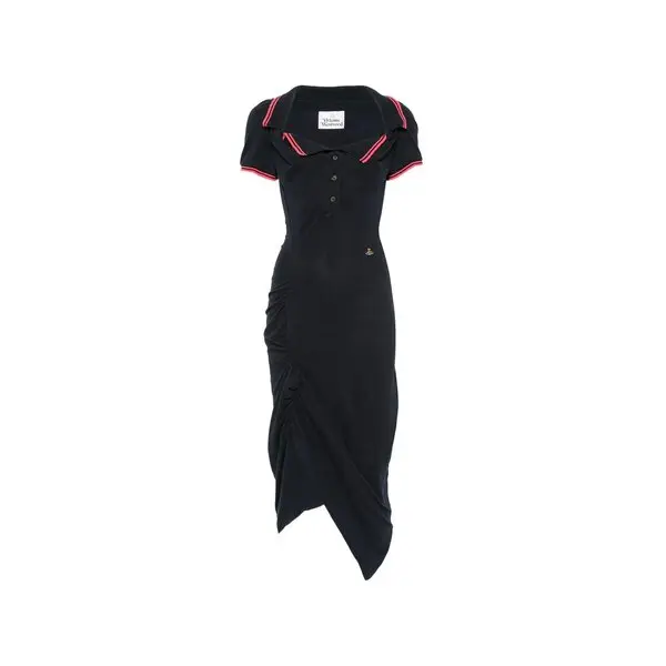 VIVIENNE WESTWOOD Piqué Texture Ruched Asymmetric Hem Day Dress - Blue