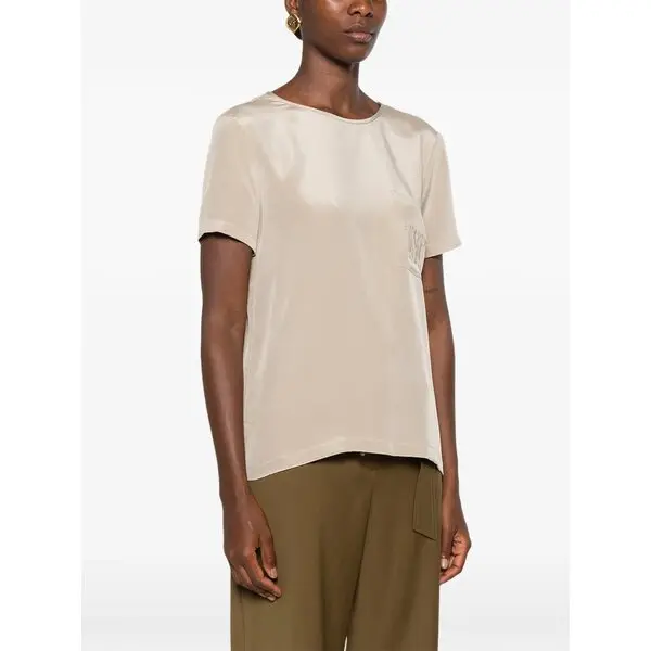 Max Mara Satin T-shirt With Embroidered Pocket - Green