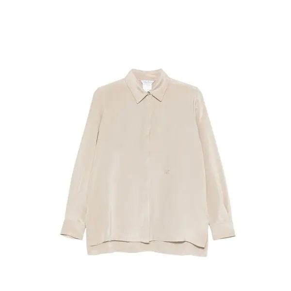Max Mara Beige Silk Embroidered Logo Shirt - Cream