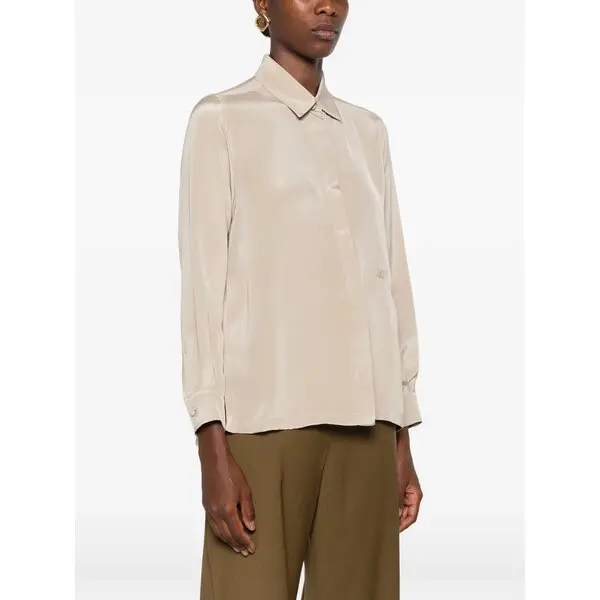 Max Mara Beige Silk Embroidered Logo Shirt - Cream