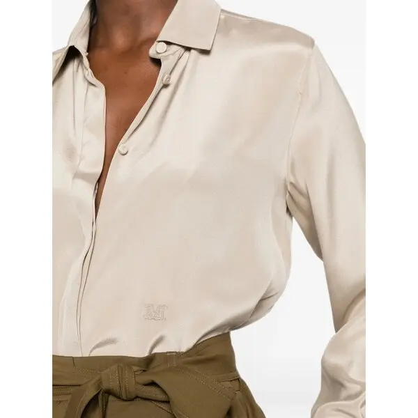 Max Mara Beige Silk Embroidered Logo Shirt - Cream