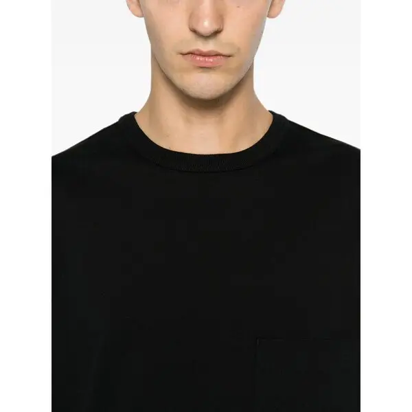 LEMAIRE Cotton Crew Neck Long Sleeve Sweatshirt With Chest Pocket - Black