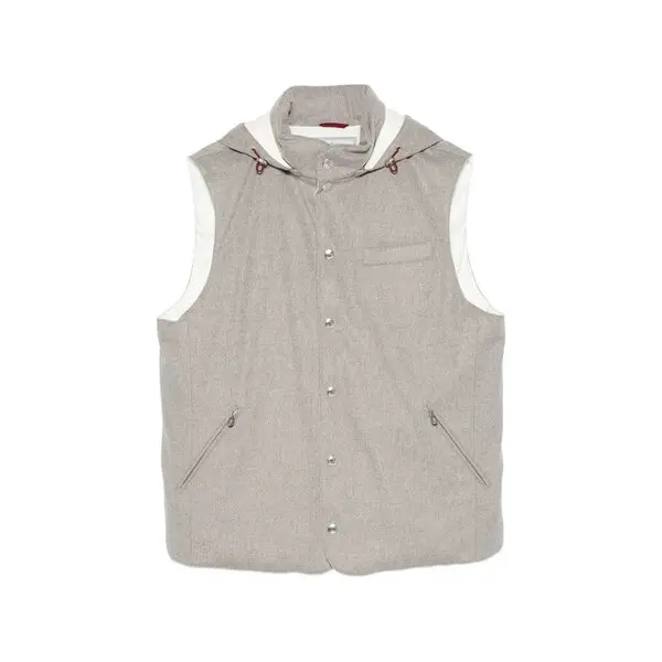 Brunello Cucinelli Grey Melange Wool Vest With Drawstring Hood - Gray