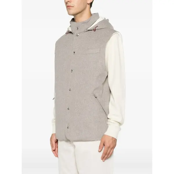 Brunello Cucinelli Grey Melange Wool Vest With Drawstring Hood - Gray