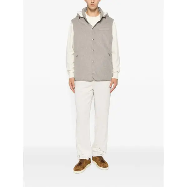 Brunello Cucinelli Grey Melange Wool Vest With Drawstring Hood - Gray