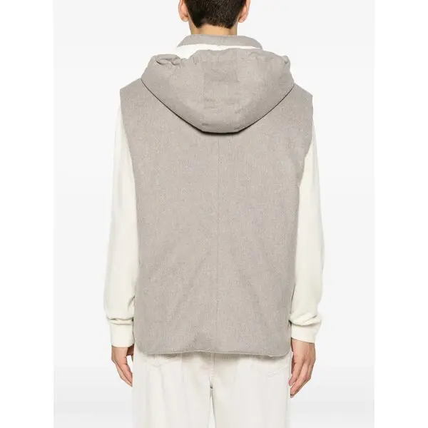 Brunello Cucinelli Grey Melange Wool Vest With Drawstring Hood - Gray