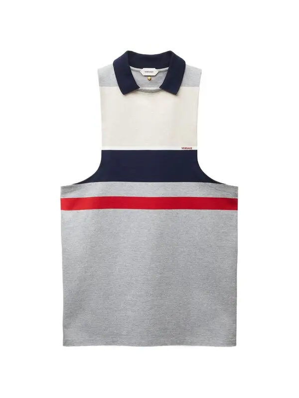 Versace Color-blocked Striped Cotton-jersey Polo Tank Mini Dress - Multicolor