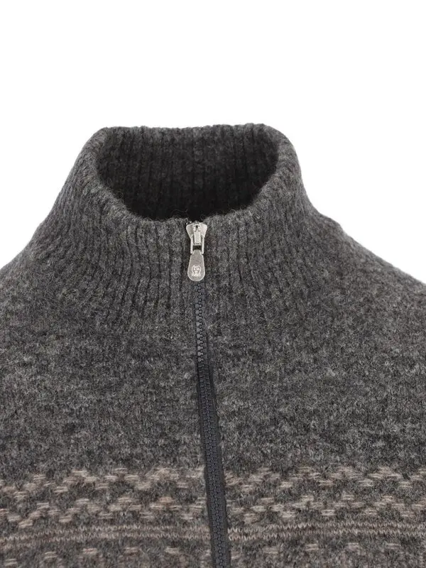 Brunello Cucinelli Fair Isle Intarsia Knit High Neck Zip Cardigan - Multicolor
