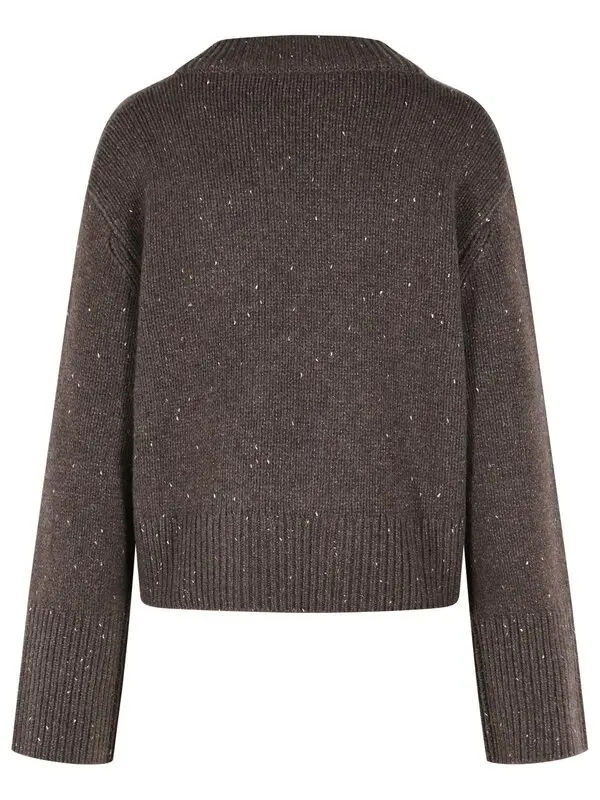 LISA YANG Anella Sparkly Cocoa Cashmere V-neck Sweater