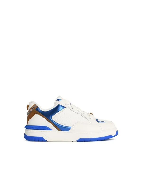 Versace Biggie Leather Sneakers With Medusa And Greca Motifs - White