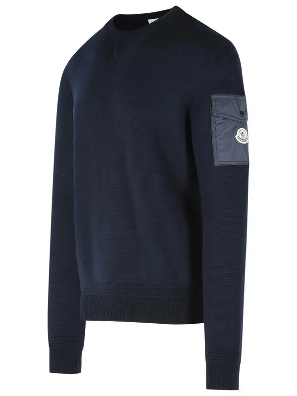 Moncler Virgin Wool Sweatshirt With Logo Patch - Blue