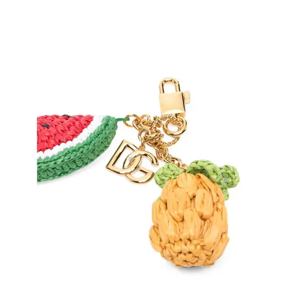 Dolce & Gabbana Woven Raffia Fruit Charm Keychain - Red
