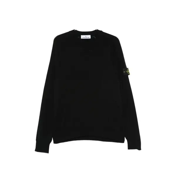 Stone Island Crew Neck Long Sleeve Wool Blend Jumper - Black