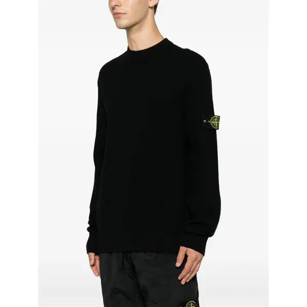 Stone Island Virgin Wool Crew Neck Jumper - Black