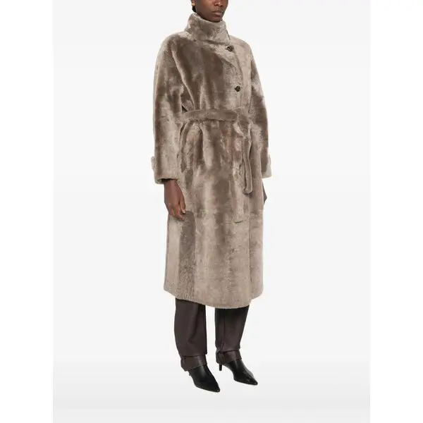 Brunello Cucinelli Shearling Belted Coat - Cream
