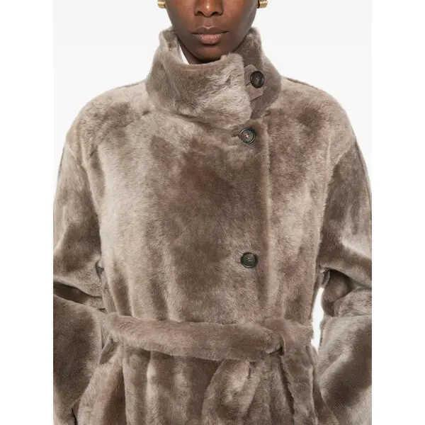 Brunello Cucinelli Shearling Belted Coat - Cream