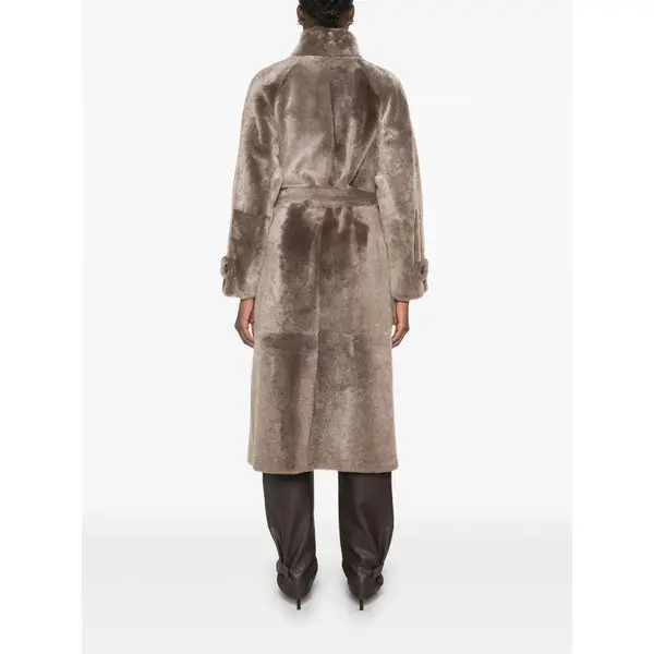 Brunello Cucinelli Shearling Belted Coat - Cream