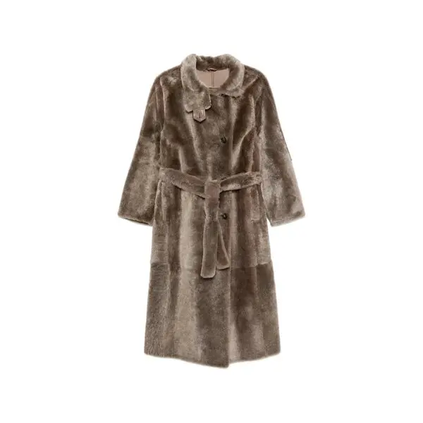 Brunello Cucinelli Shearling Belted Coat - Cream