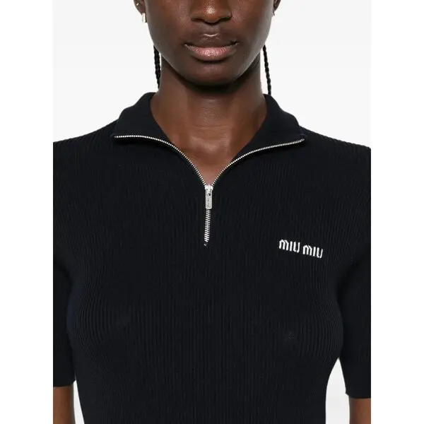 Miu Miu Horizontal-stripe Cotton Crewneck Long-sleeve Dress