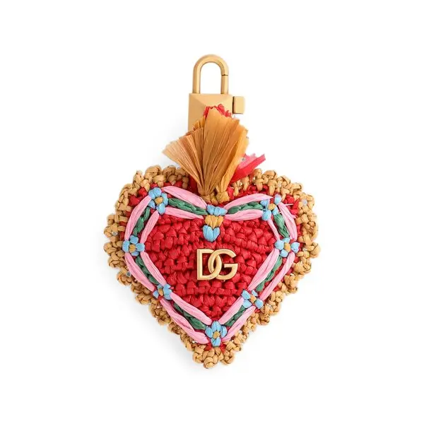 Dolce & Gabbana Raffia Heart Keychain With Dg Logo - Red