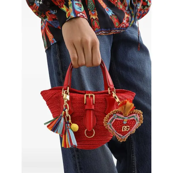 Dolce & Gabbana Raffia Heart Keychain With Dg Logo