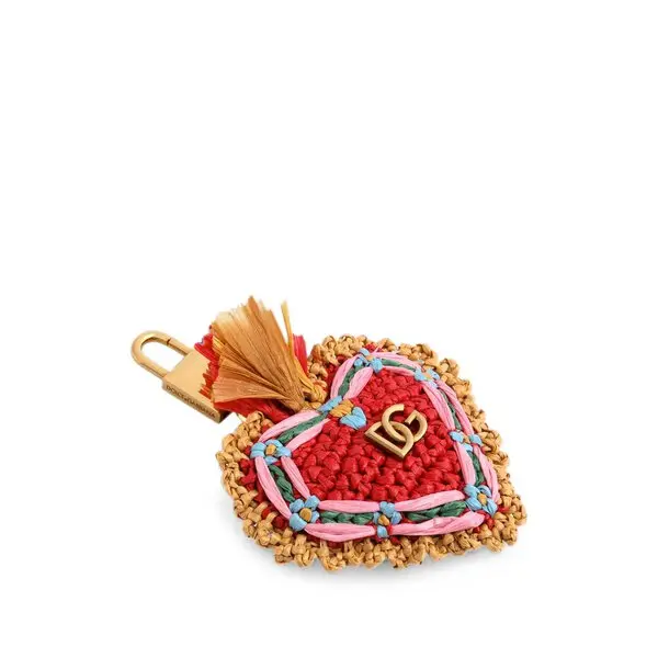Dolce & Gabbana Raffia Heart Keychain With Dg Logo