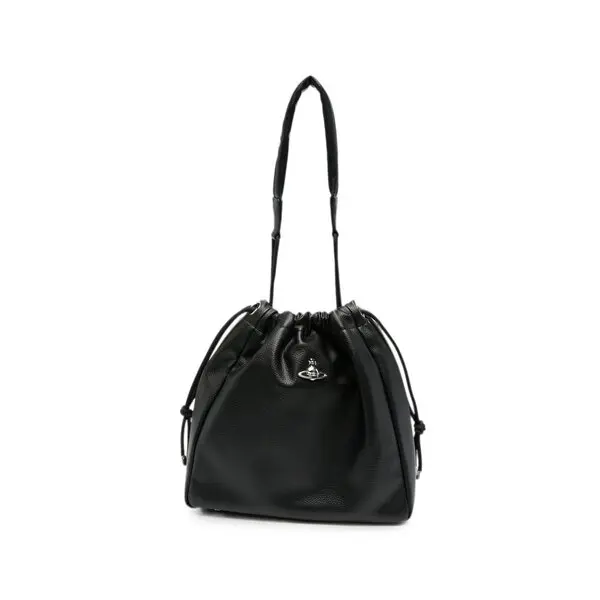 VIVIENNE WESTWOOD Grained Leather Drawstring Shoulder Bag - Black
