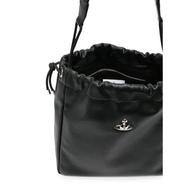 VIVIENNE WESTWOOD Grained Leather Drawstring Shoulder Bag - Black