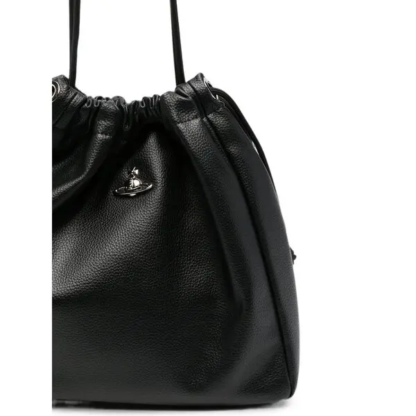 VIVIENNE WESTWOOD Grained Leather Drawstring Shoulder Bag - Black