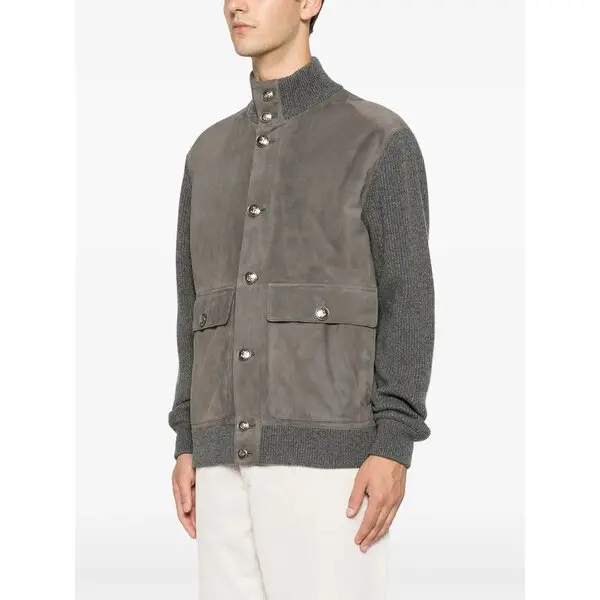 Brunello Cucinelli Suede And Knit High Neck Jacket