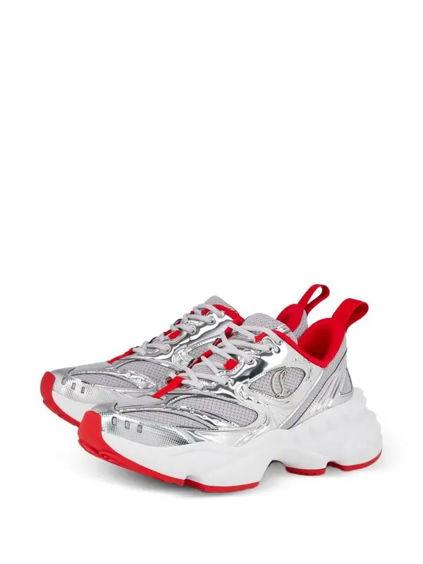 CHRISTIAN LOUBOUTIN Silver-tone Paneled Lace-up Platform Sole Sneakers