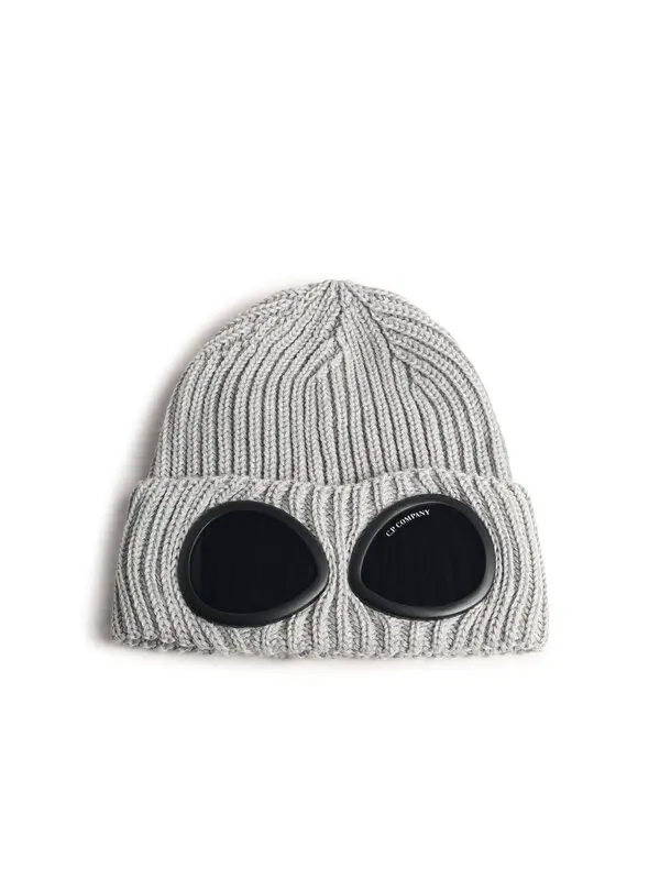 C.P. COMPANY Wool Beanie With Goggles Applique - Gray
