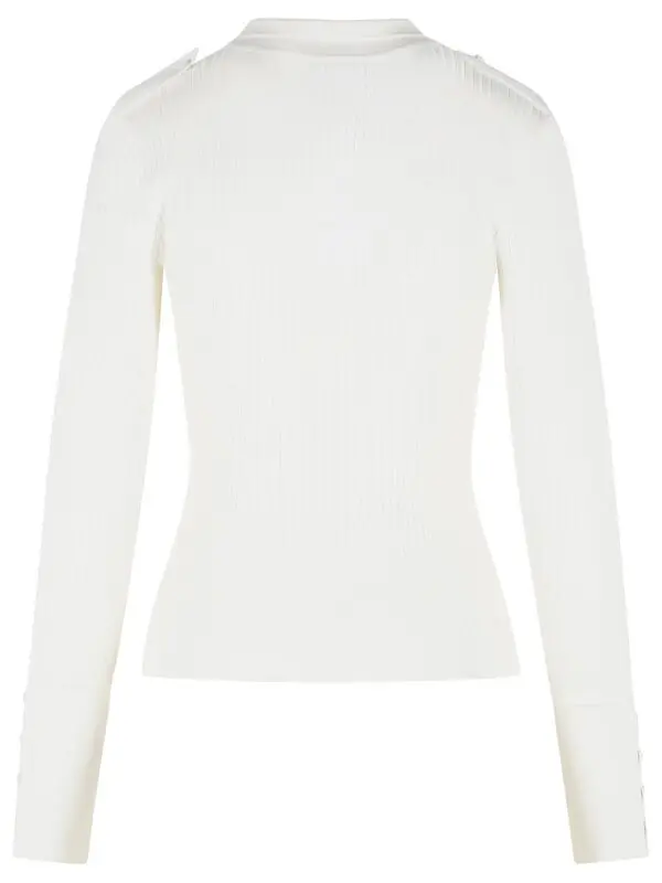 COURREGES Viscose Blend Ribbed Polo Shirt With Buttoned Cuffs - White