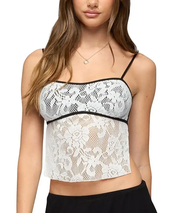 EDIKTED Solara Contrast Backless Sheer Crochet Top - White