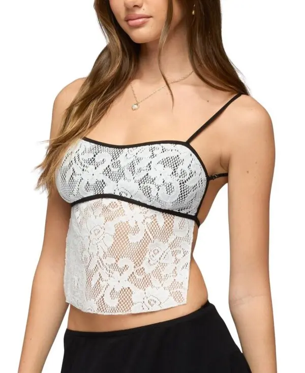 EDIKTED Solara Contrast Backless Sheer Crochet Top