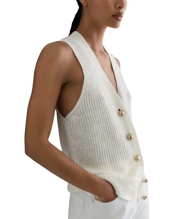 REISS Robin Linen V Neck Sweater Vest