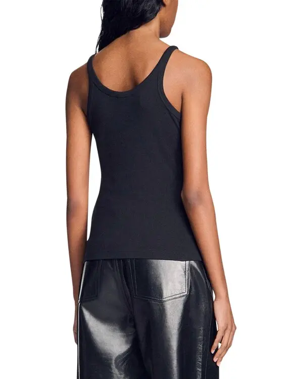Sandro Sofie Ribbed Lace Tank Top - Black