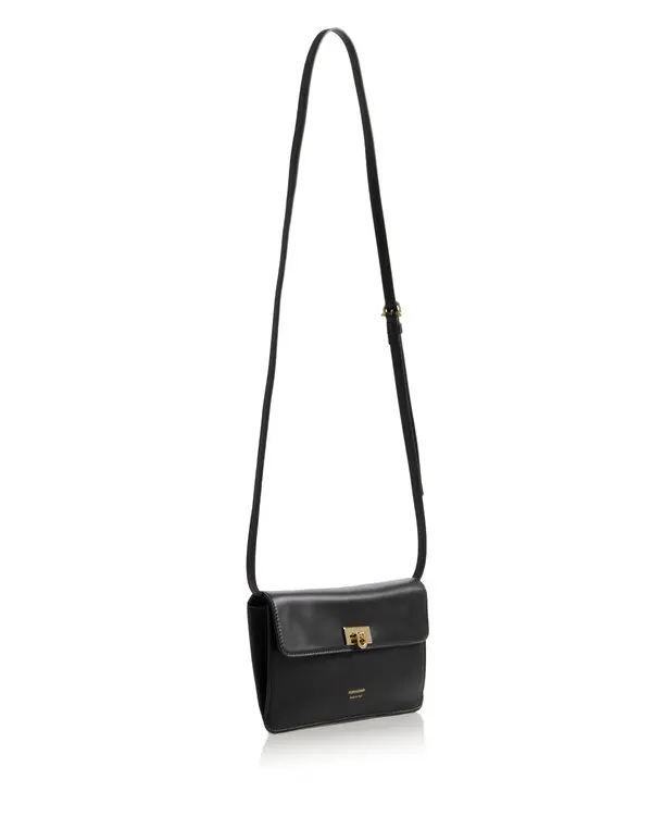 FERRAGAMO Harley Gancini Leather Wallet Crossbody Bag - Nero