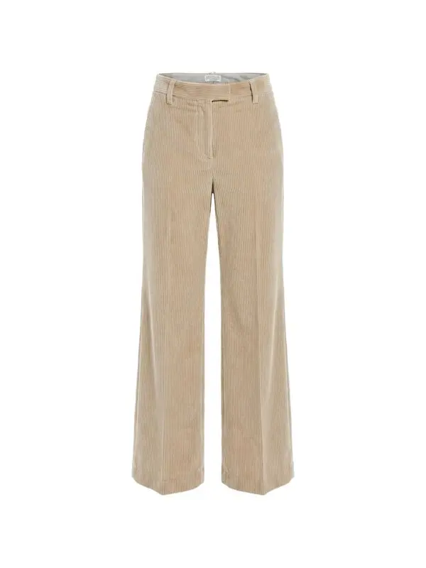 Brunello Cucinelli Sand Beige Corduroy Straight Leg Trousers - Multicolor