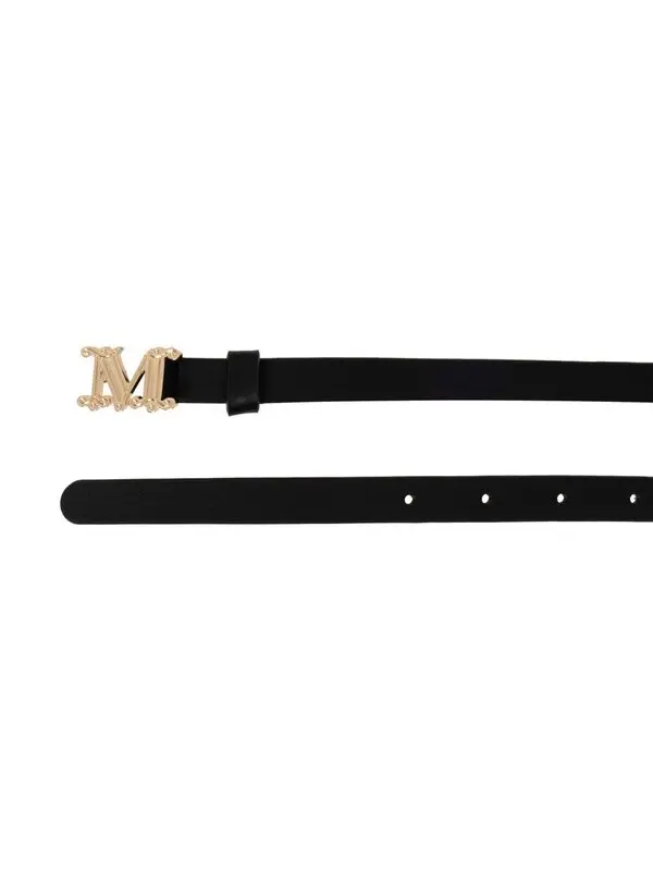 Max Mara Leather Belt With Gold Tone 'm' Logo - Multicolor