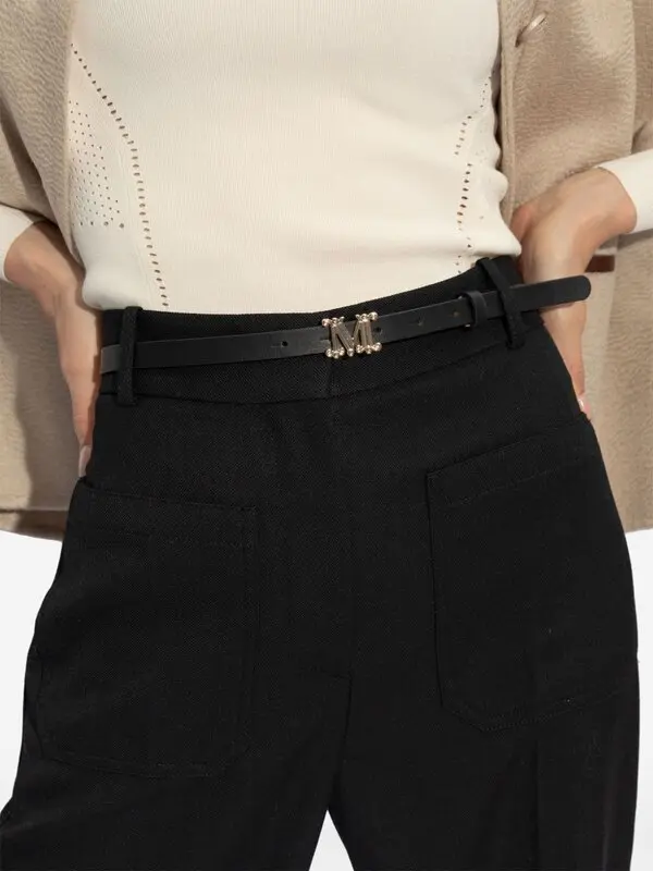 Max Mara Leather Belt With Gold Tone 'm' Logo - Multicolor