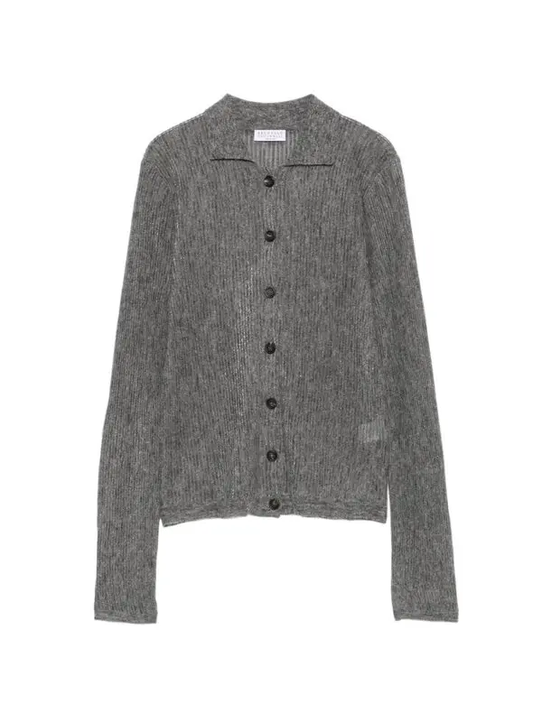 Brunello Cucinelli Rib Knit Crew Neck Cardigan With Button Detail - Multicolor