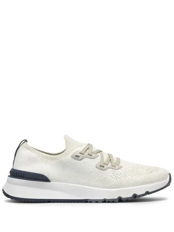 Brunello Cucinelli Cotton-blend And Leather Lace-up Sneakers - Multicolor