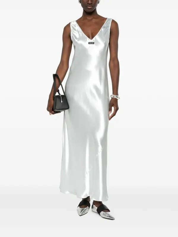 Miu Miu Satin V-neck Maxi Dress - Multicolor