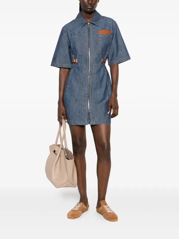 Fendi Denim Short Dress With Buckled Details